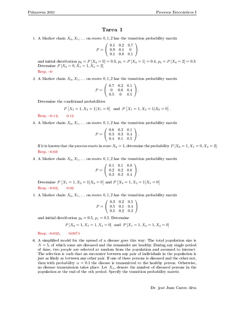 Tarea1 PEstoc | Download Free PDF | Markov Chain | Statistical Theory