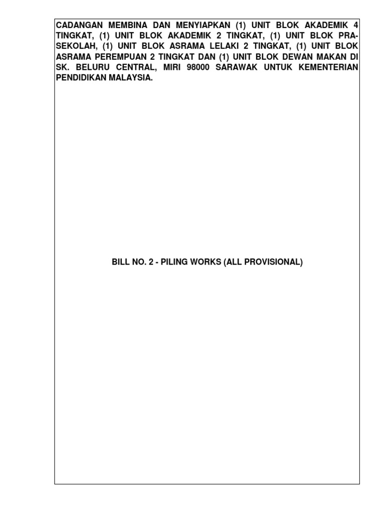 Bill No. 2 - PILING WORKS (ALL PROVISIONAL) (RATE) | PDF | Deep ...