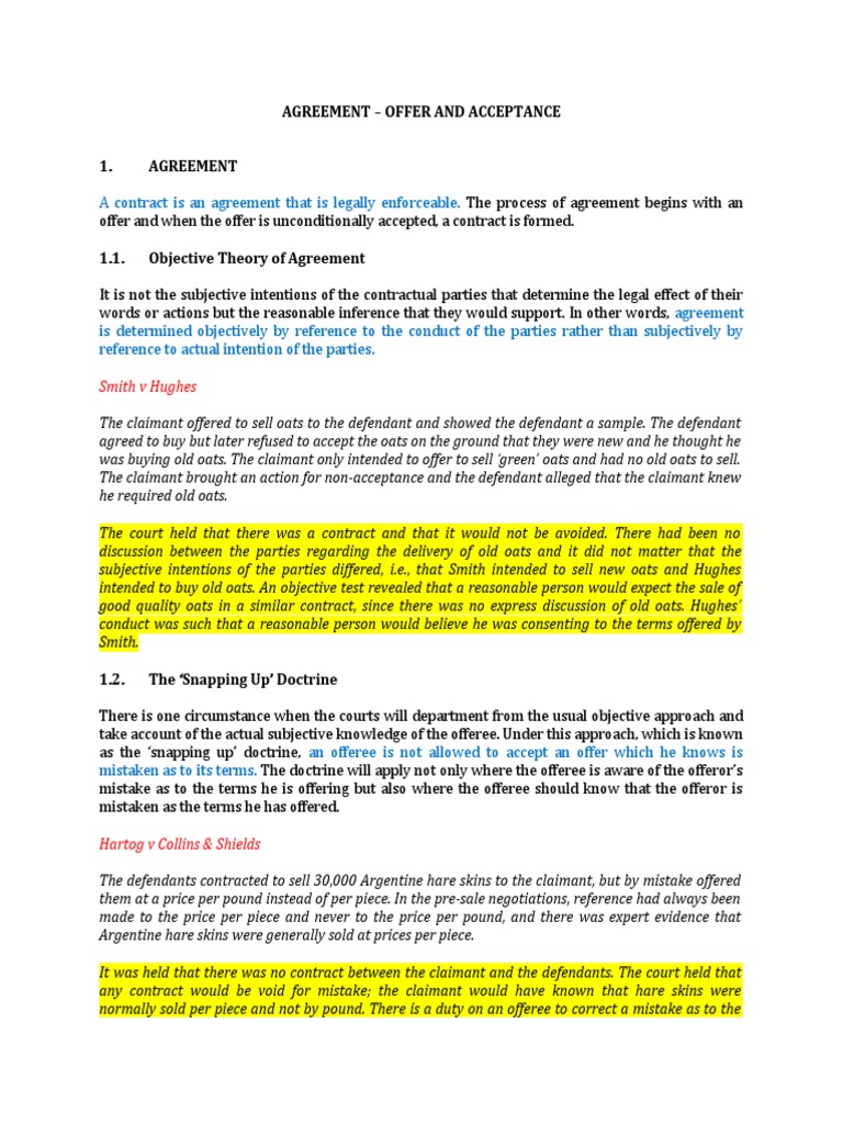 Agreement - Offer and Acceptance | PDF | Offer And Acceptance ...