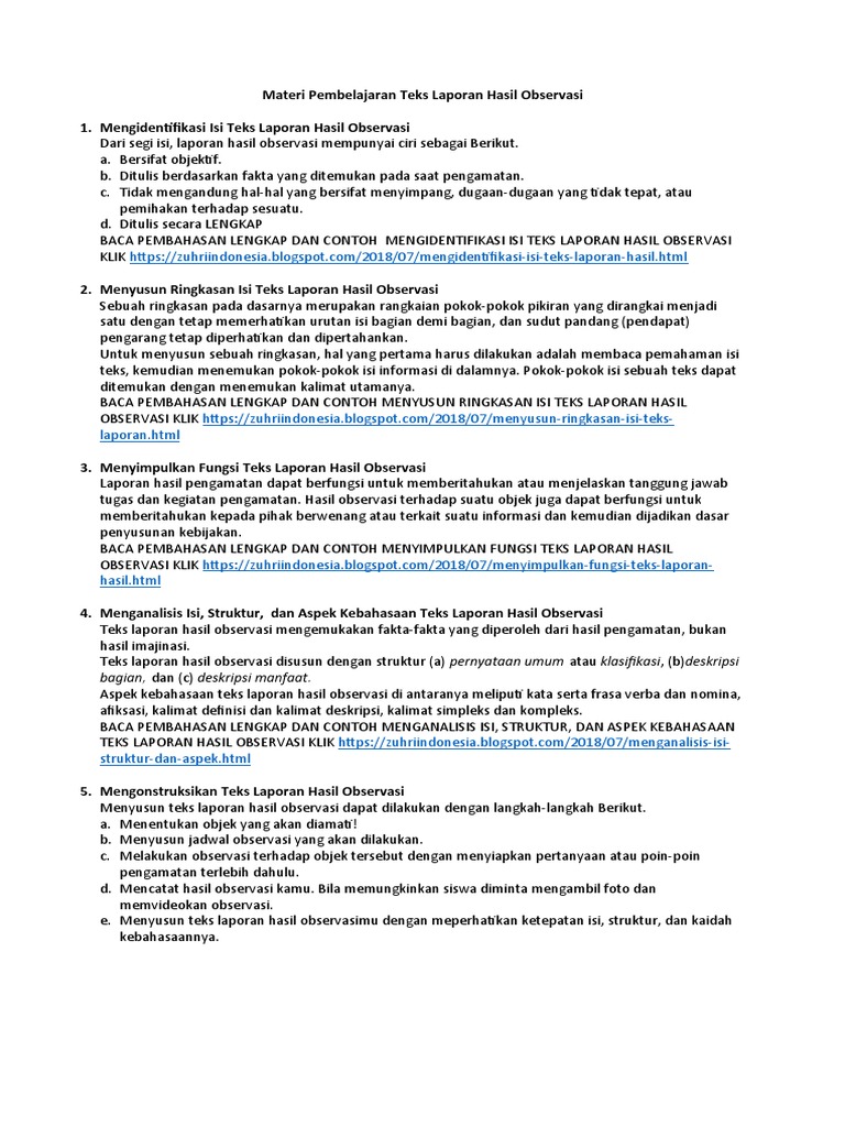 Materi Pembelajaran Teks Laporan Hasil Observasi | PDF | Kajian Bahasa Asing