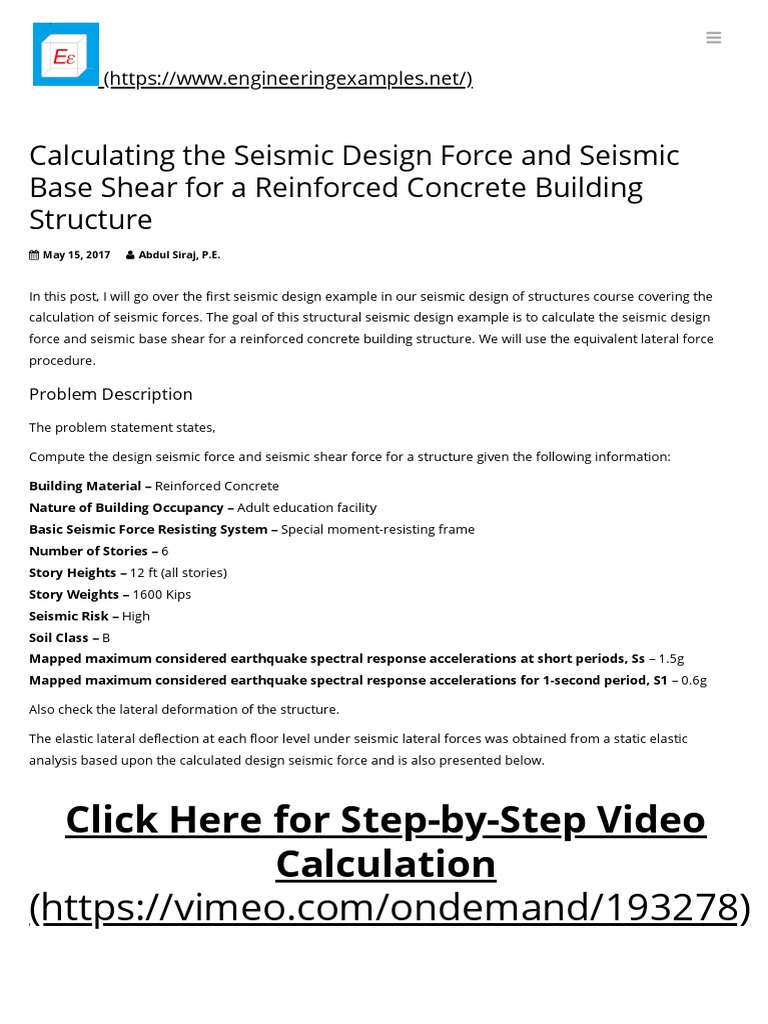 Click Here For Step-by-Step Video Calculation | PDF | Seismology | Force