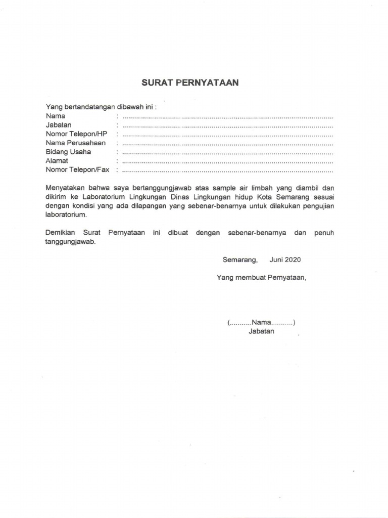Surat Pernyataan Pengiriman Sampel | PDF