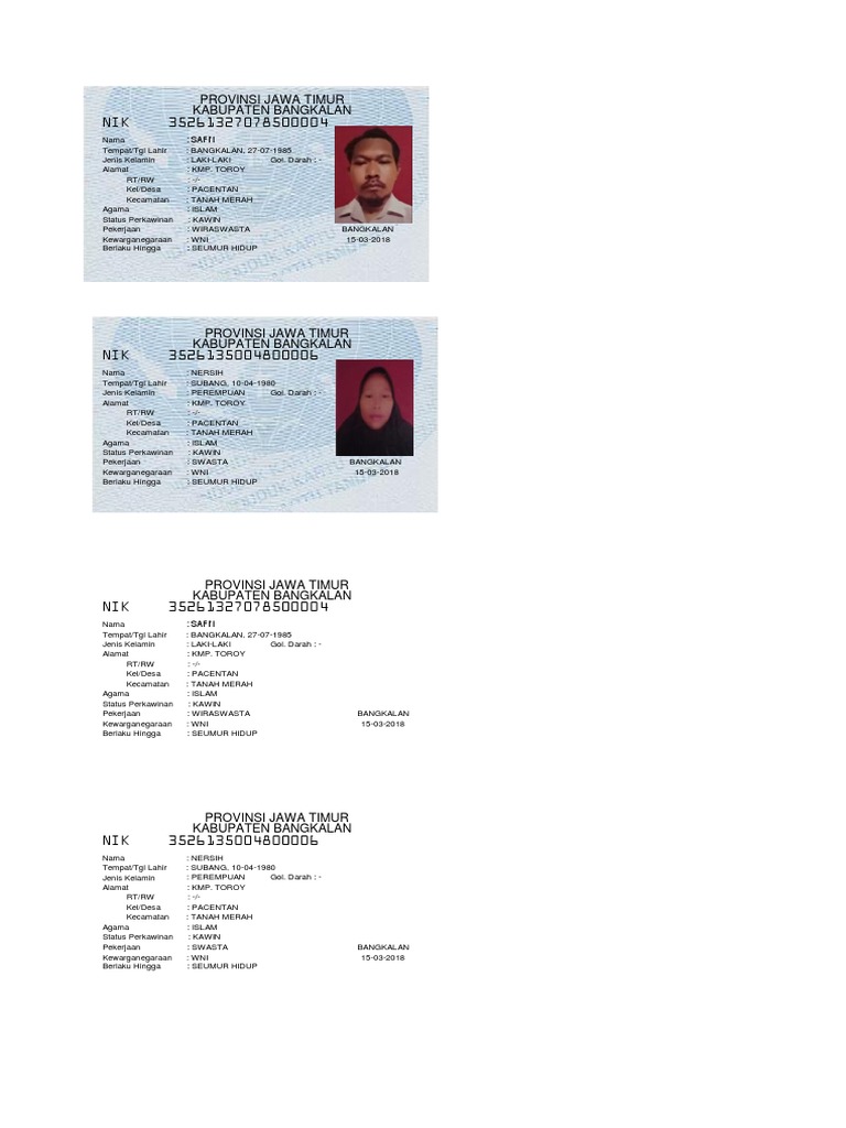 Contoh KTP Bangkalan dan Status Kawin | PDF