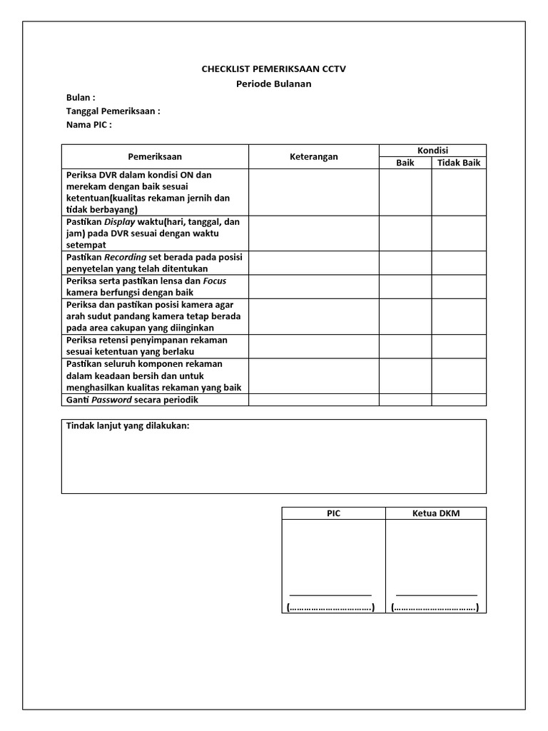 Checklist Pemeriksaan CCTV | PDF