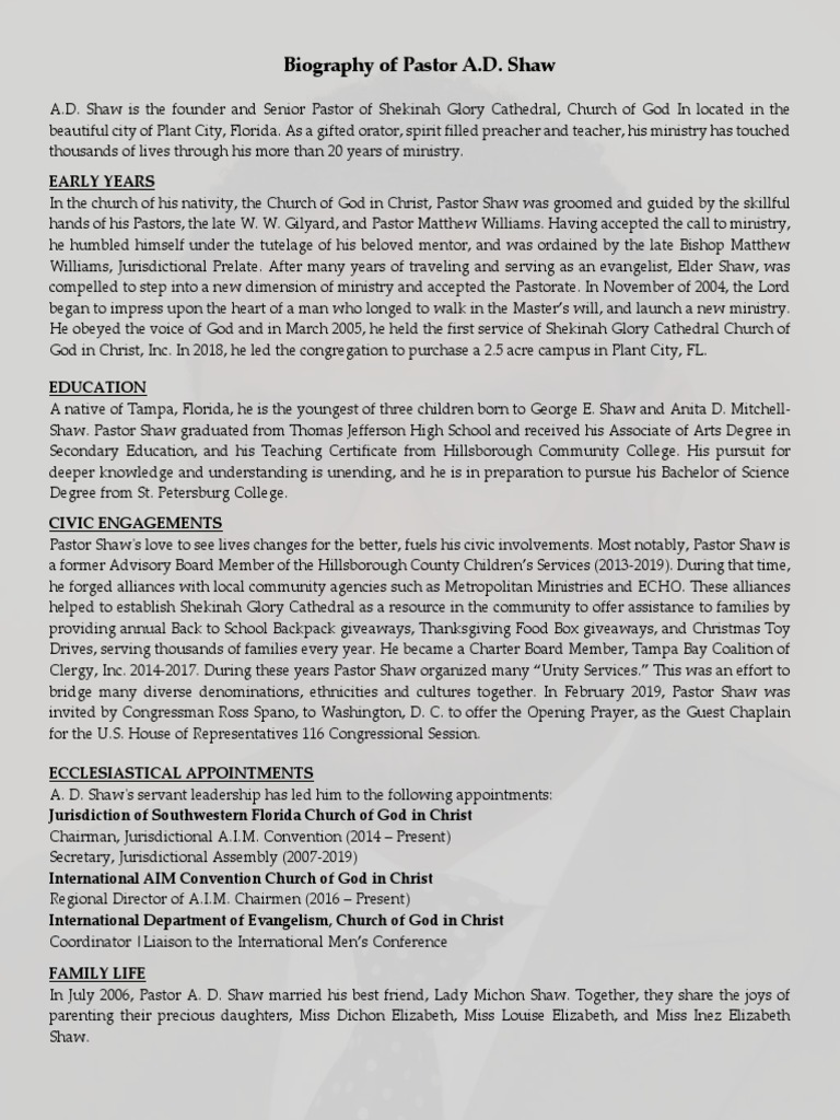 Biography Pastor A | PDF | Pastor | Christian Denominational Families