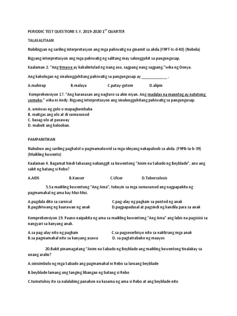 Periodic Test Questions 1ST Grading | PDF
