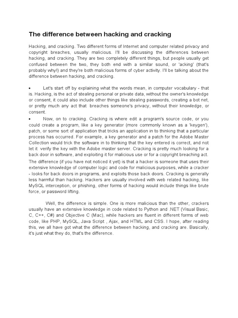 The Difference Between Hacking and Cracking | PDF