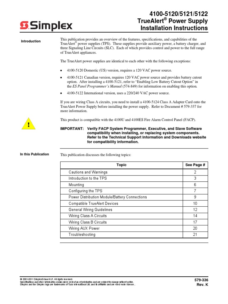 Simplex Installation Instructions TrueAlert Power Supply | PDF ...