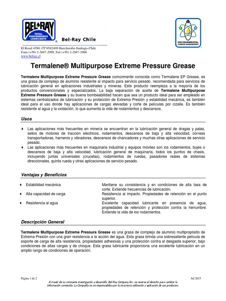 Termalene Ep Grease 2 Bel Ray | PDF | Lubricante | Aluminio