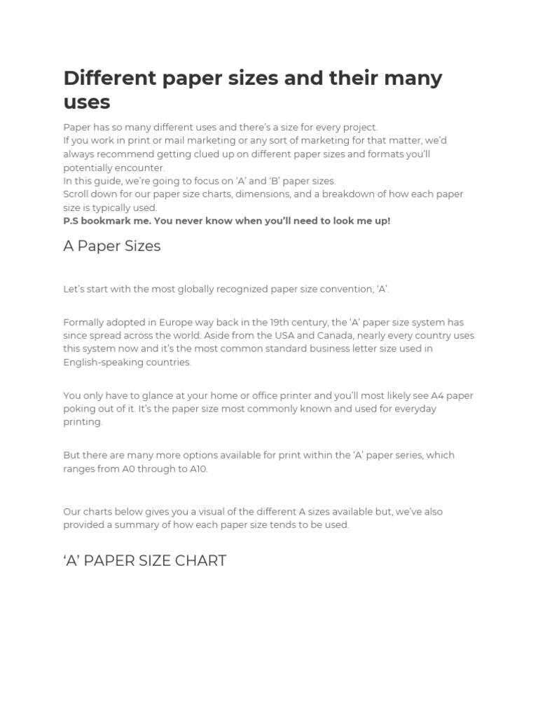 Guide to A and B Paper Sizes | PDF | Wood Products | Paper