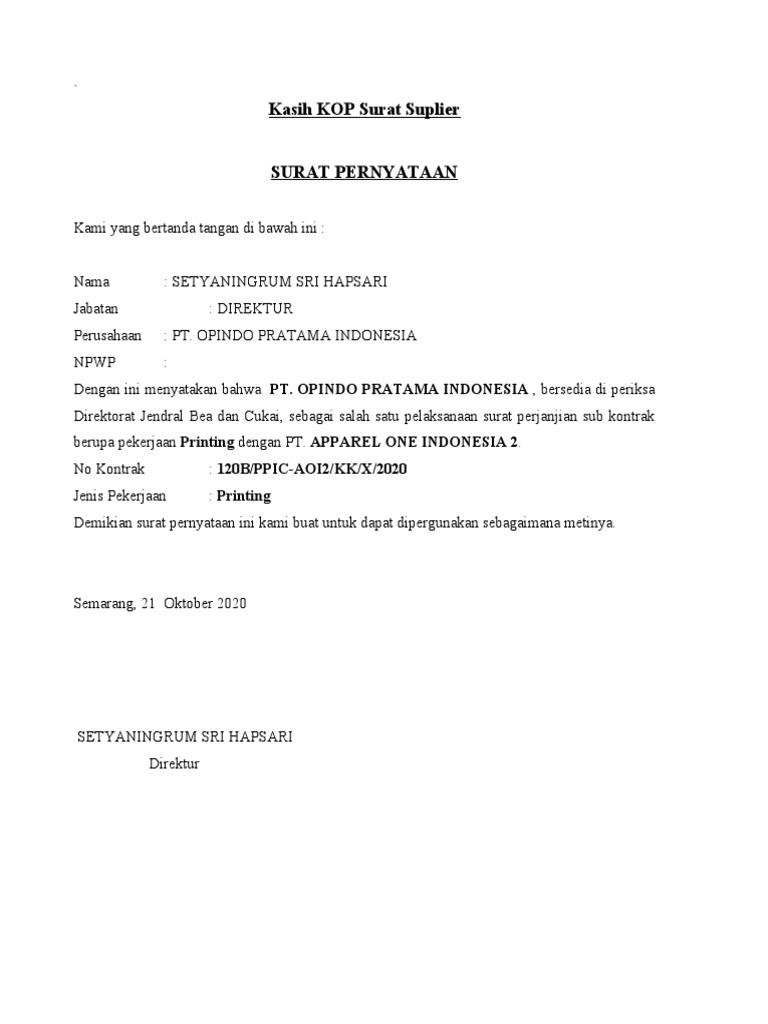 Contoh Surat Pernyataan | PDF