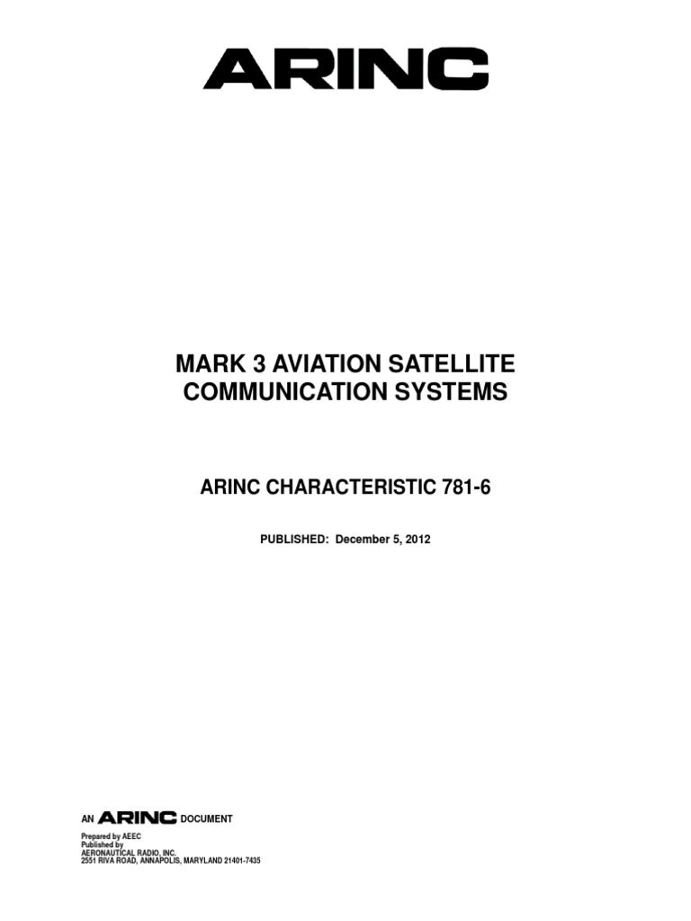 Mark 3 Aviation Satellite Communication Systems: Arinc Characteristic ...