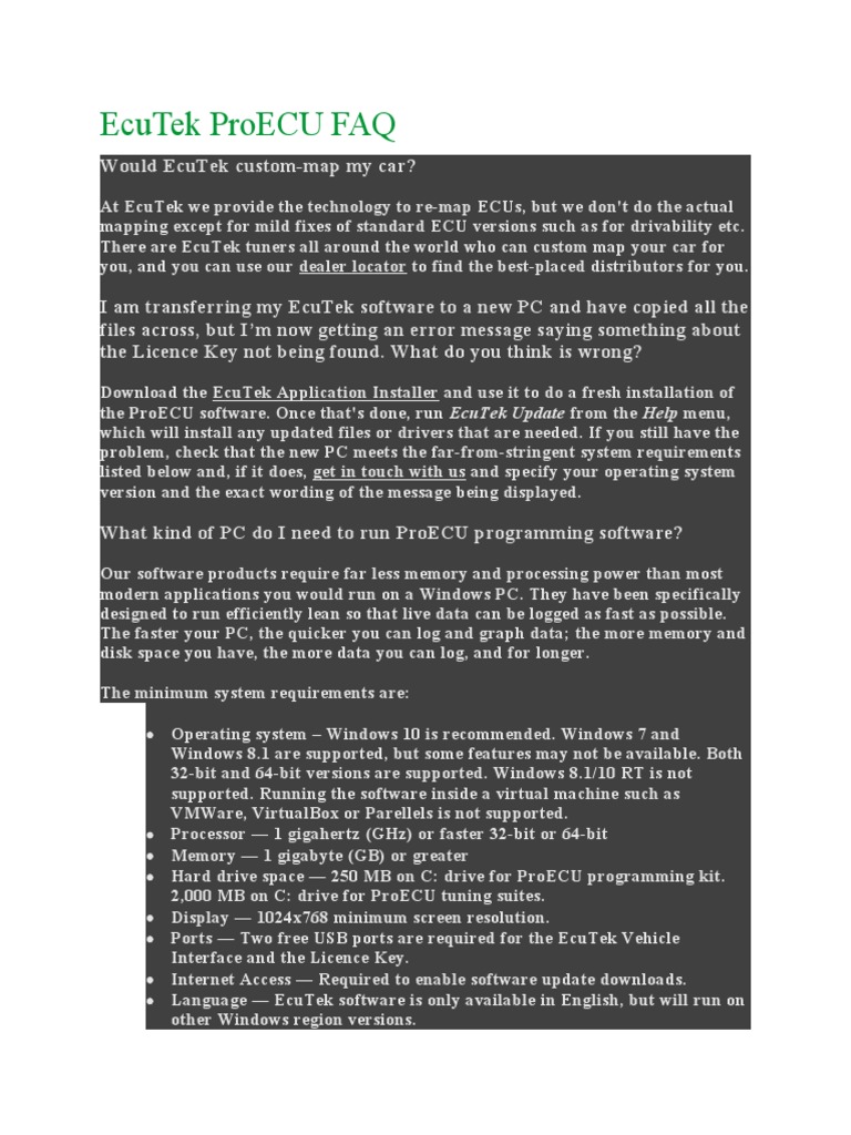 EcuTek ProECU User Guide | PDF | Microsoft Windows | Read Only Memory
