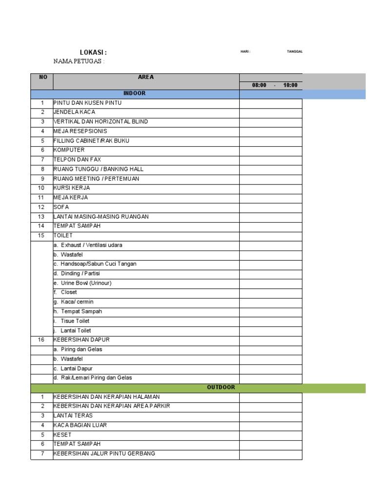 CHECKLIST KEBERSIHAN | PDF