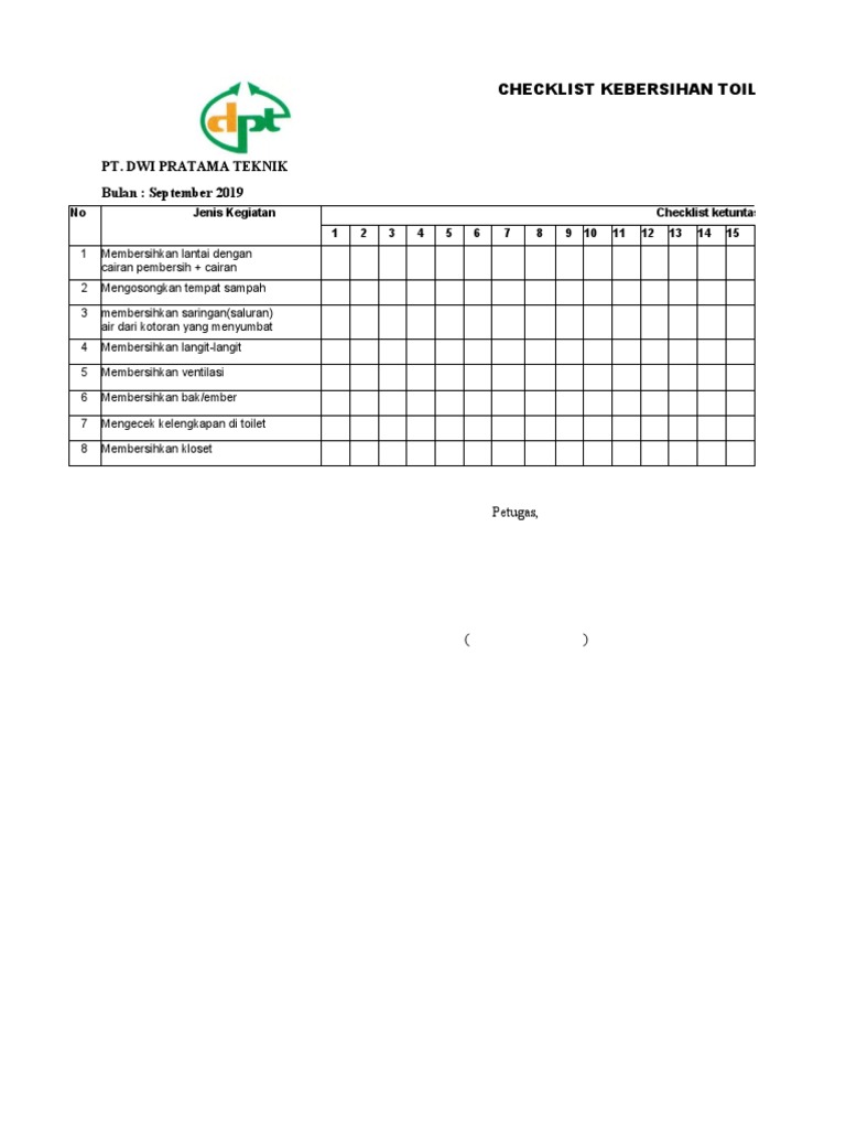 Form Checklist Kebersihan Toilet | PDF