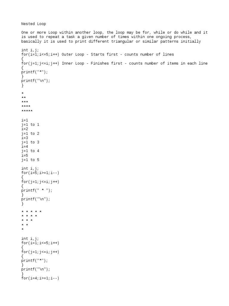 Nested Loops C Pdf Computer Programming Software Engineering