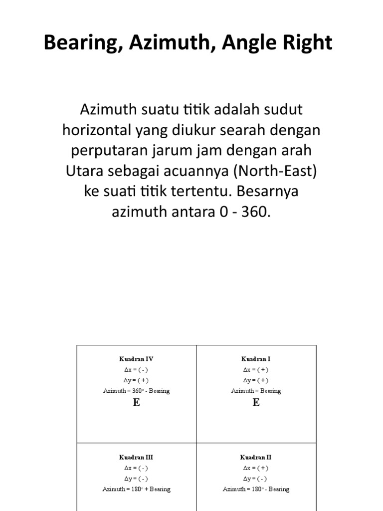 Bearing, Azimuth Dan Angle Right | PDF | Mathematical Notation | Astrometry