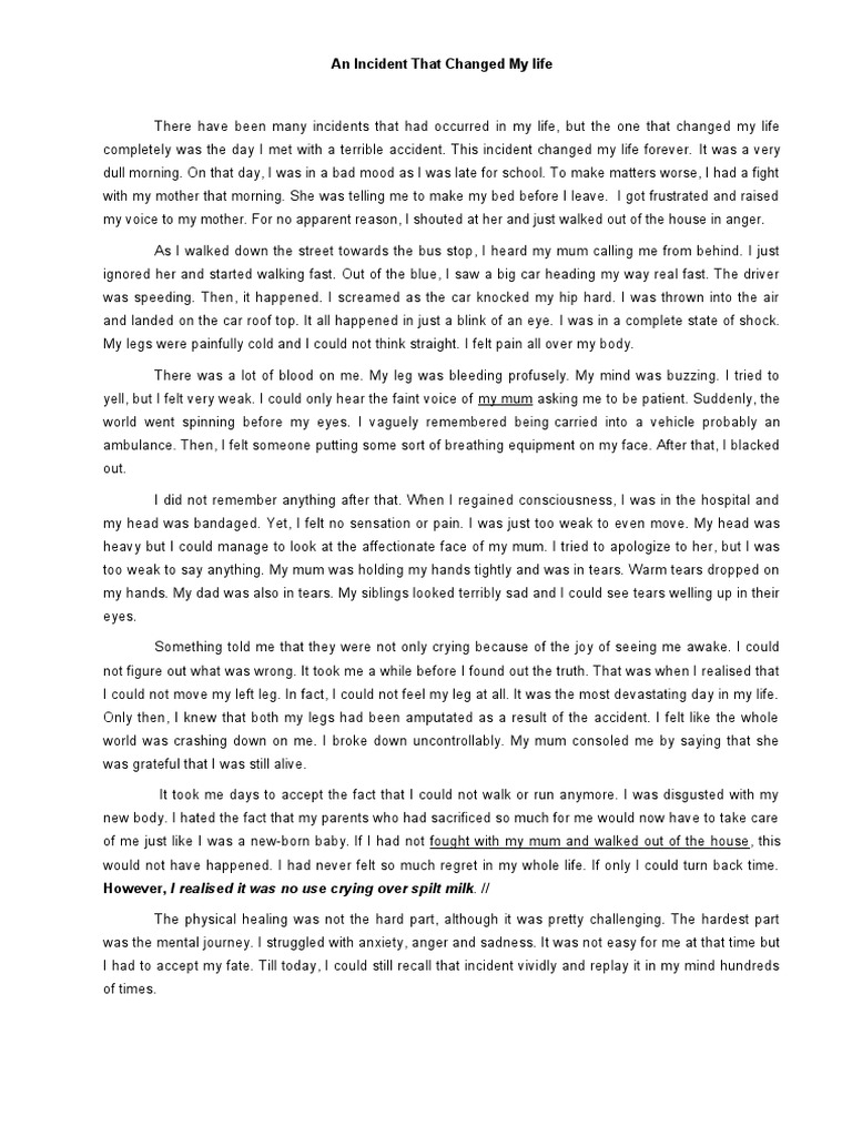 An Incident That Changed My Life | PDF