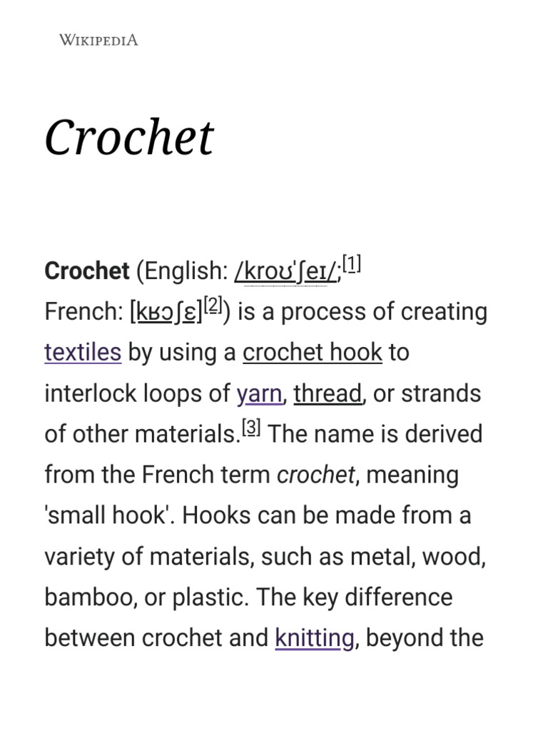 Crochet - Wikipedia | PDF | Crochet | Knitting