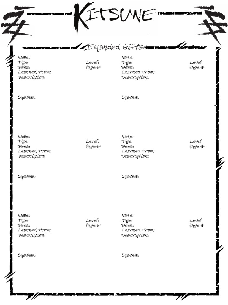 WOD - Werewolf - The Apocalypse - Character Sheet - Kitsune (Expanded ...