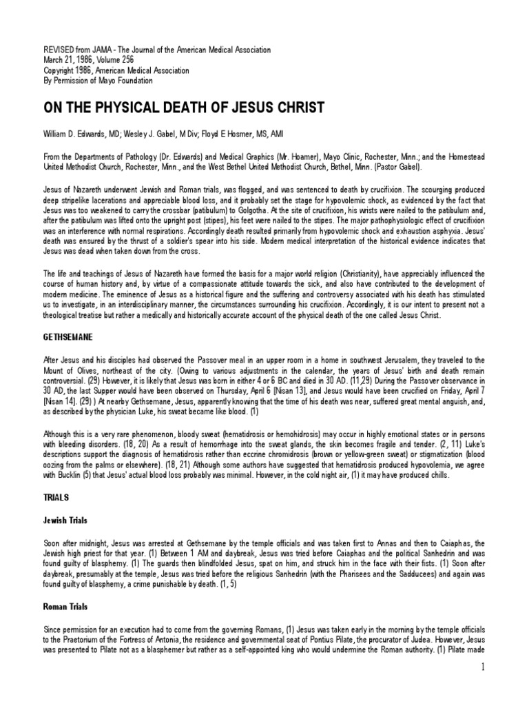 On The Physical Death of Jesus Christ: Gethsemane | PDF | Crucifixion ...
