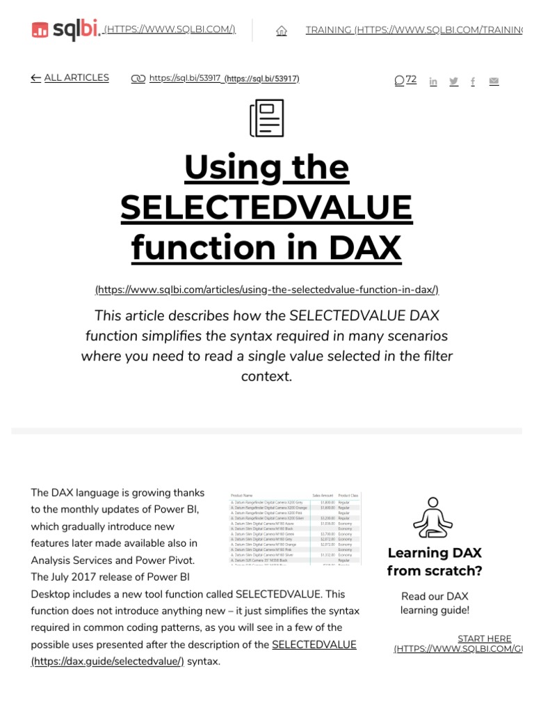Using The SELECTEDVALUE Function in DAX | PDF | Subroutine | World Wide Web