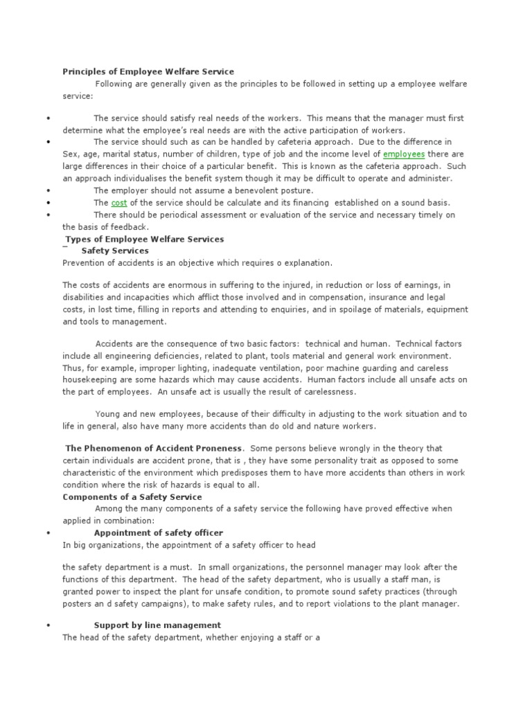 Principles of Employee Welfare Service: Employees | PDF | Employment ...