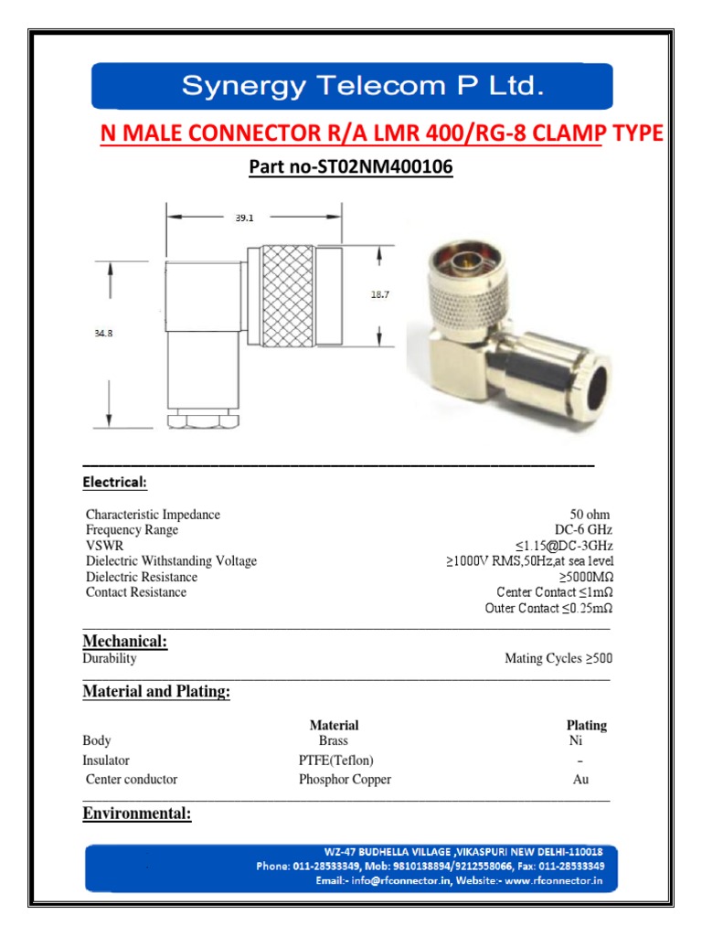 N Male Connector R/A LMR 400 Clamp Type: Part no-ST02NM400106 | PDF | Computers | Technology ...