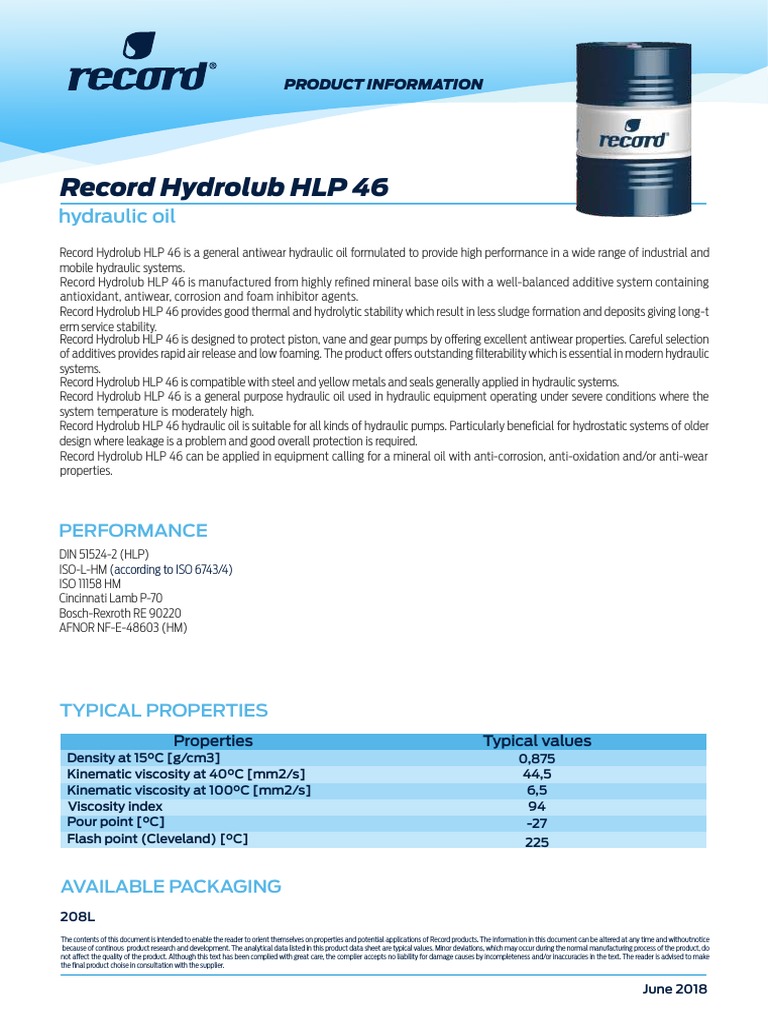 Record Hydrolub HLP 46 Hydraulic Oil | PDF | Building Engineering ...