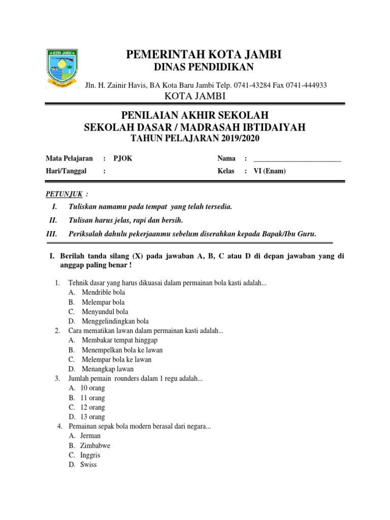 Soal US Kelas 6 PJOK-dikonversi | PDF