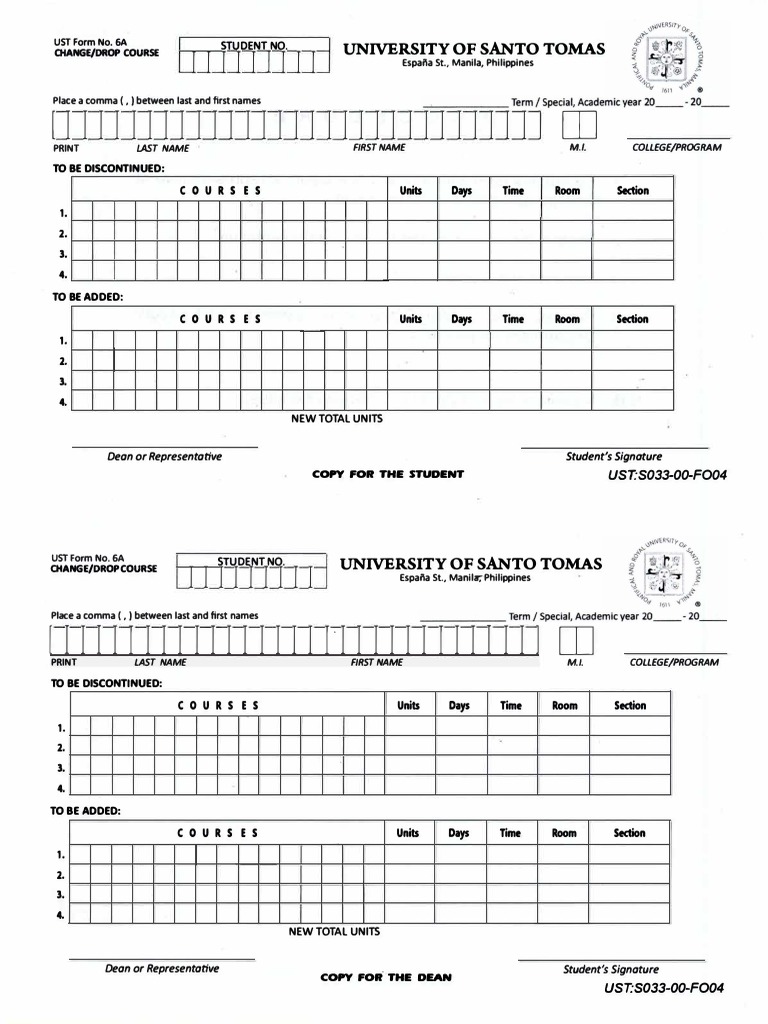UST Form 6A: Change/Drop Course | PDF
