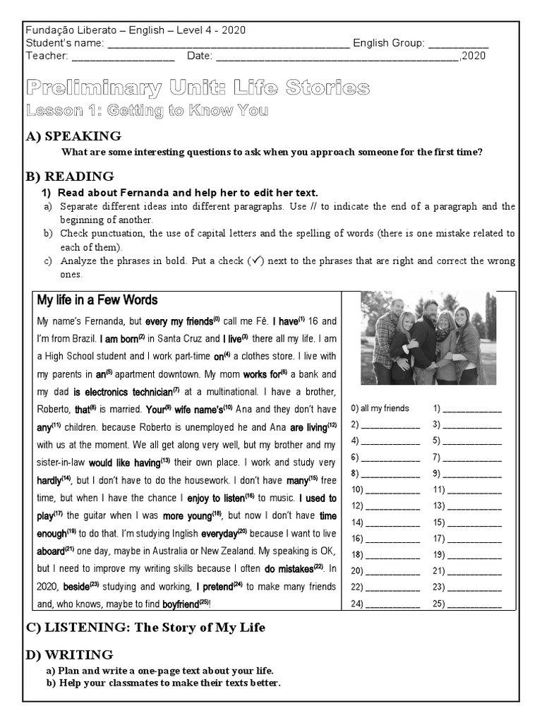 Preliminary Unit Telling Your Life Story | PDF | Michael Jackson | Pashtuns