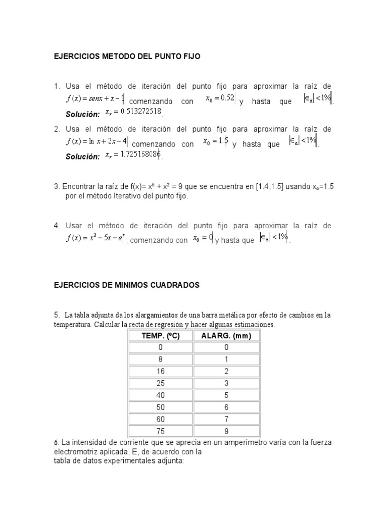 Calculo Ejercicios Metodo Del Punto Fijo 1 | PDF | Análisis ...