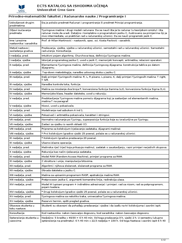 ECTS Katalog - Programiranje | PDF