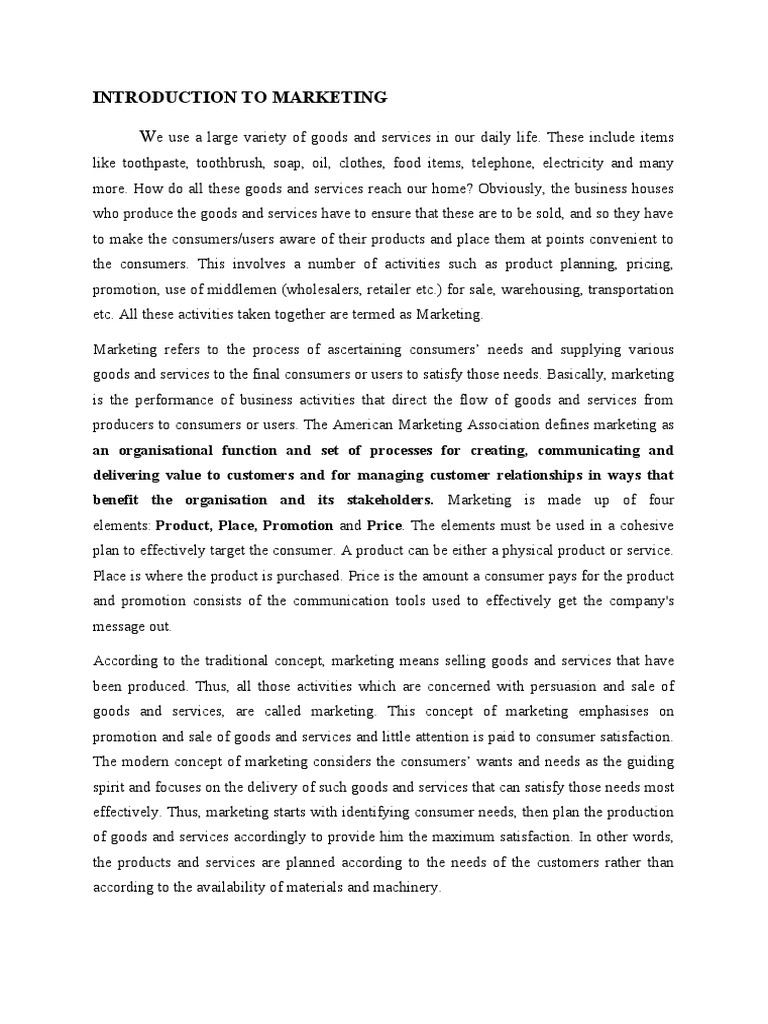 Introduction To Marketing | PDF | Customer Satisfaction | Marketing