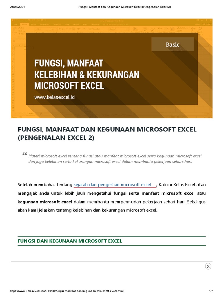 Fungsi, Manfaat Dan Kegunaan Microsoft Excel (Pengenalan Excel 2) | PDF
