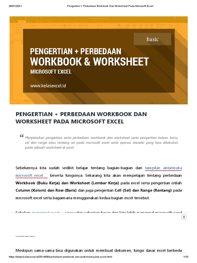 Pengertian + Perbedaan Workbook Dan Worksheet Pada Microsoft Excel | PDF