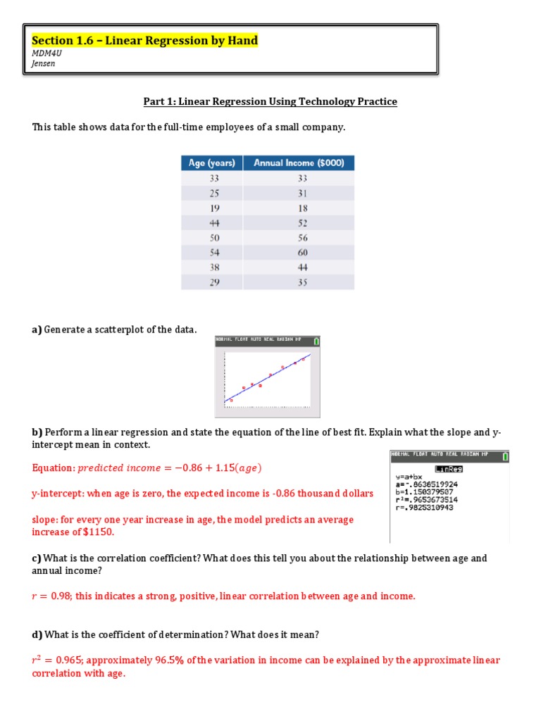Sol Linear Regression by Hand | PDF | Regression Analysis | Correlation And Dependence