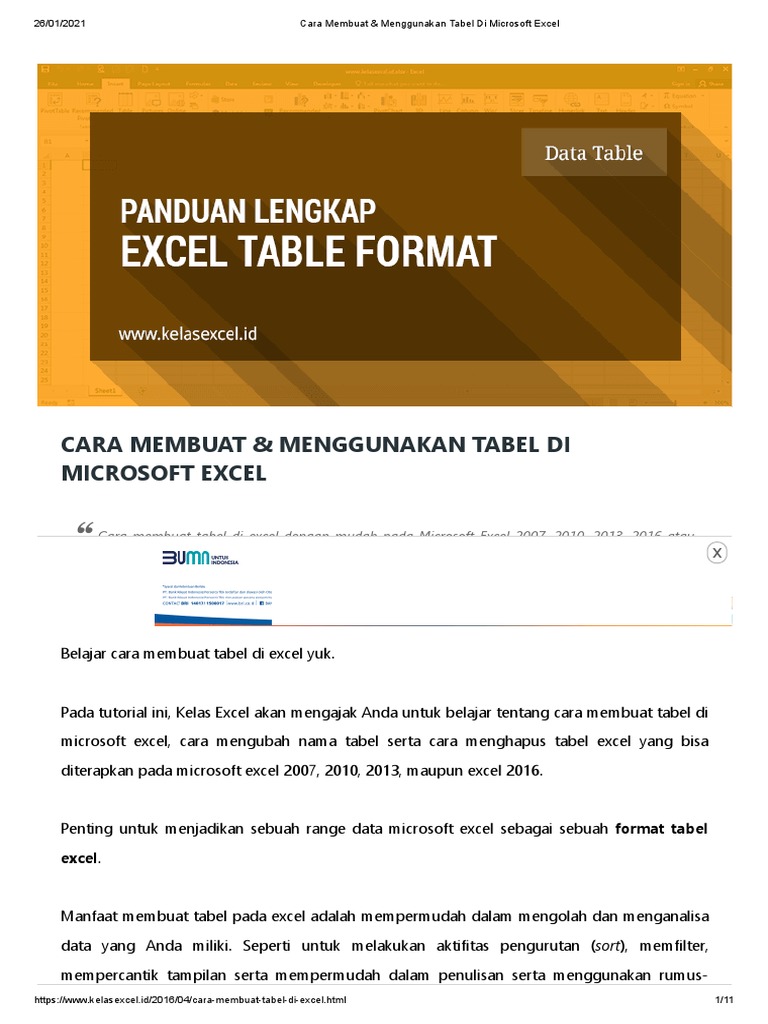 Cara Membuat & Menggunakan Tabel Di Microsoft Excel | PDF