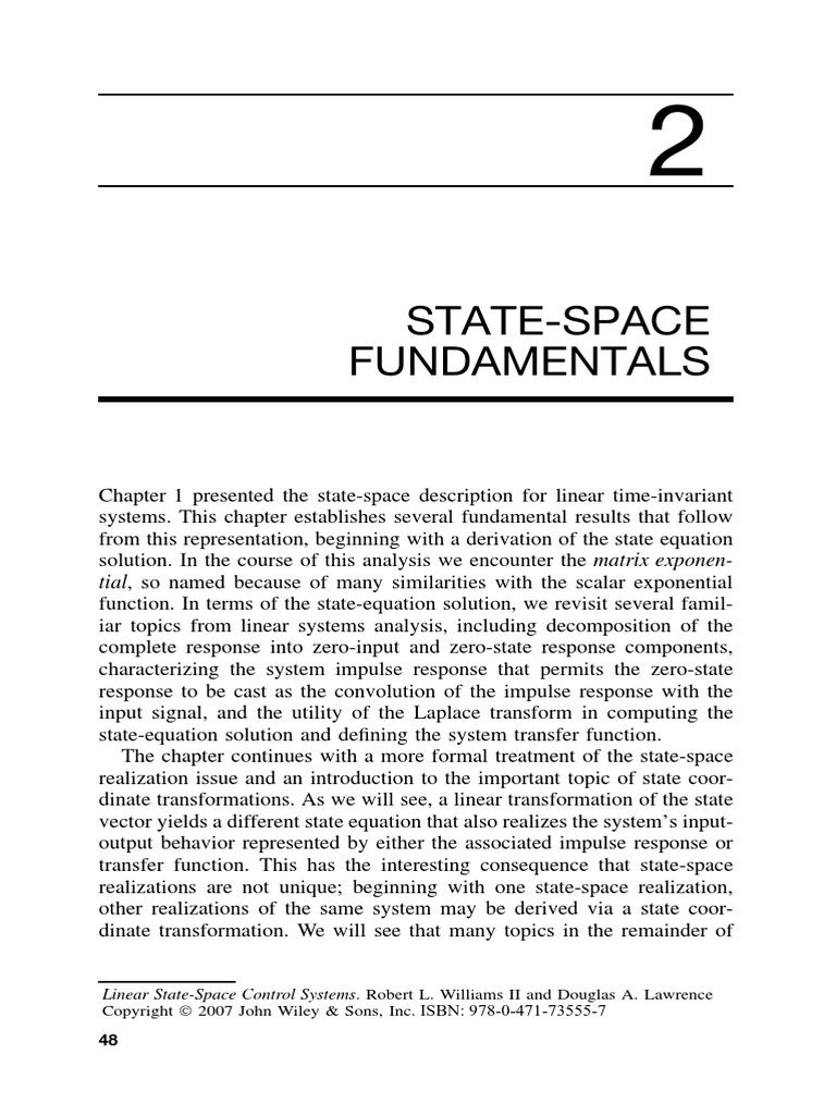 Chapter 2 - State Space Fundamentals | PDF | Matrix (Mathematics ...
