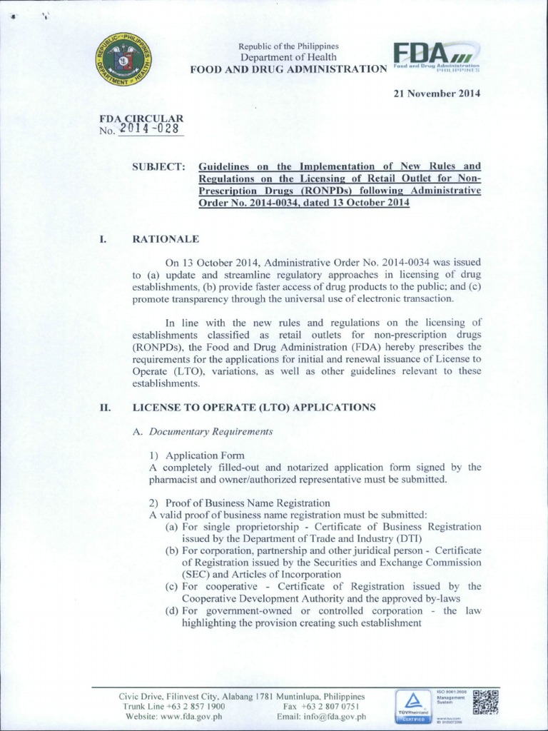 FDA Circular 2014-028 | PDF