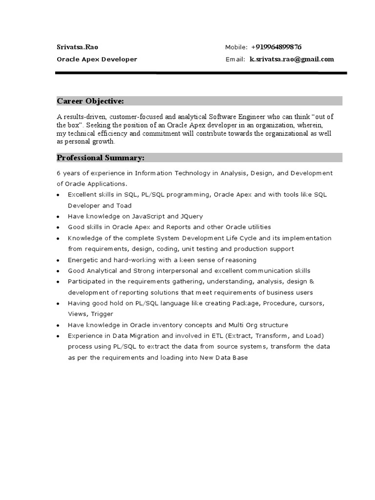 Oracle Apex Developer with 6+ Years Experience | PDF | Pl/Sql ...