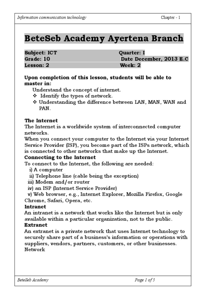 Beteseb Academy Ayertena Branch: Information Communication Technology ...