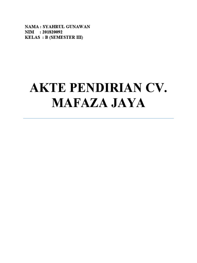 Akta Pendirian Cv. Mafaza Jaya | PDF