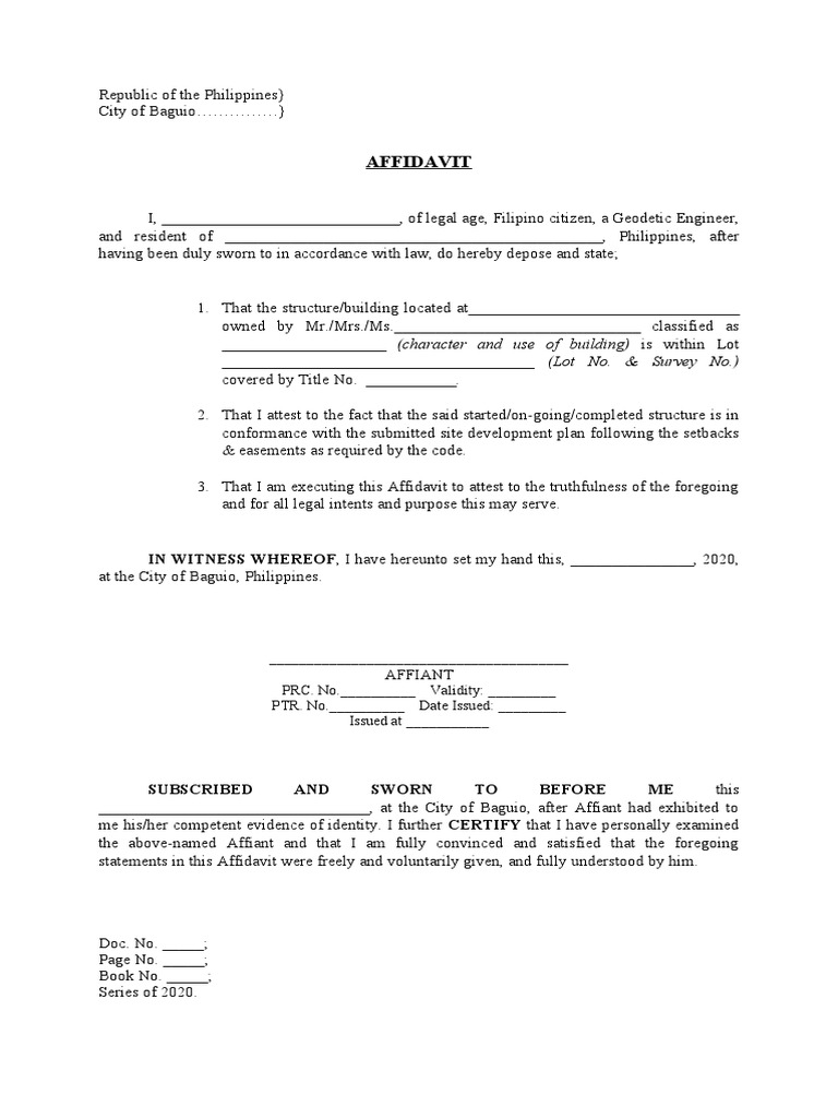 Geodetic Engineer Affidavit | PDF