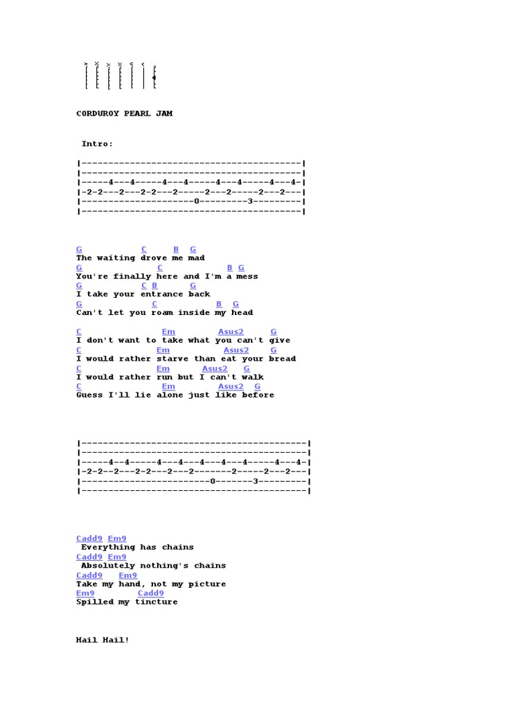Pearl Jam "Corduroy" Guitar Tab | PDF