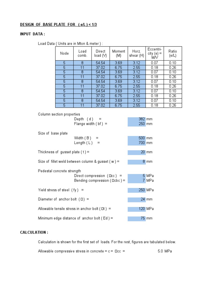Design of Baseplate | PDF | Bending | Column