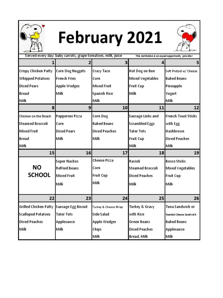 February 2021 Lunch Menu | PDF | Sausage | Lunch