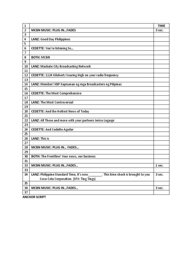 Broadcasting Script | PDF | Entertainment | Television