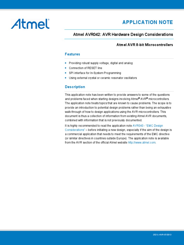 Atmel AVR042 Avr Hardware Design Considerations Application Note 7 2013 ...